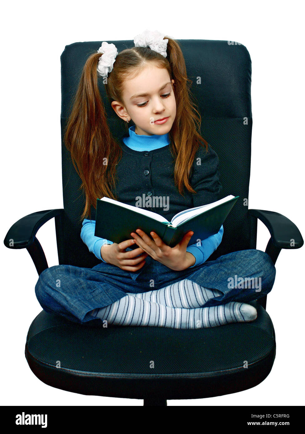 girl reading a book in chair isolated on white background Stock Photo ...