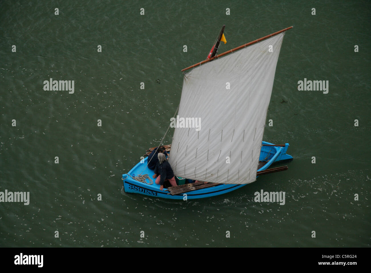 traditional fishing boat Maria up the coastal river La Rance (Côtes d ...