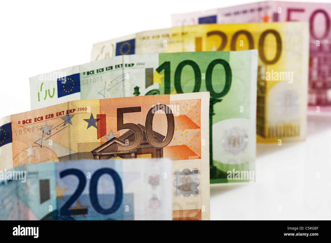 Various Euro bank notes in a row, close-up Stock Photo - Alamy