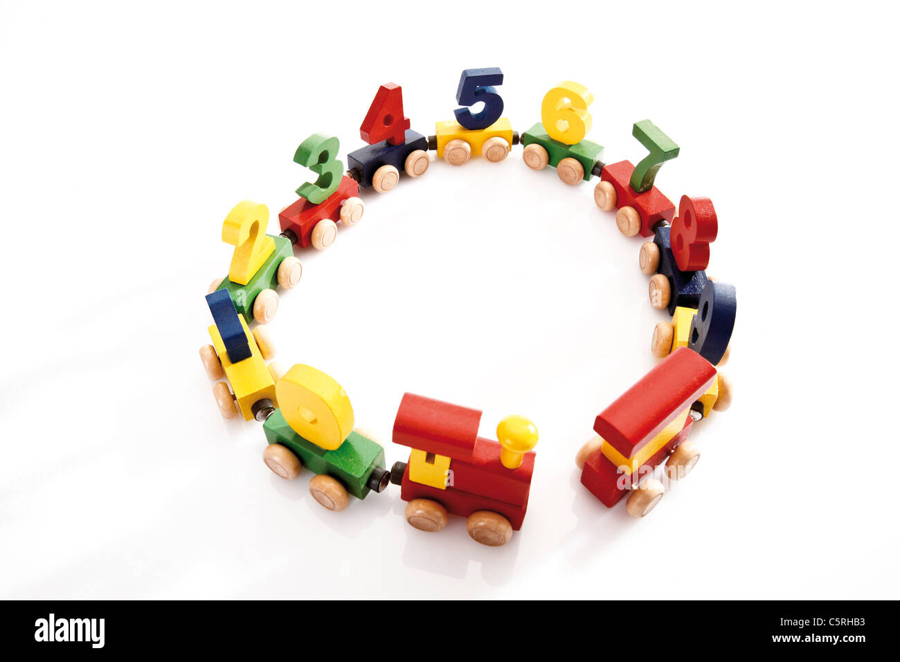 Colourful wooden toy train, elevated view Stock Photo - Alamy