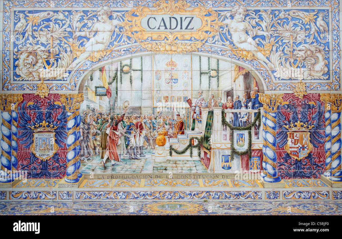 Tiles in Plaza de España in Seville depicting the promulgation of the ...