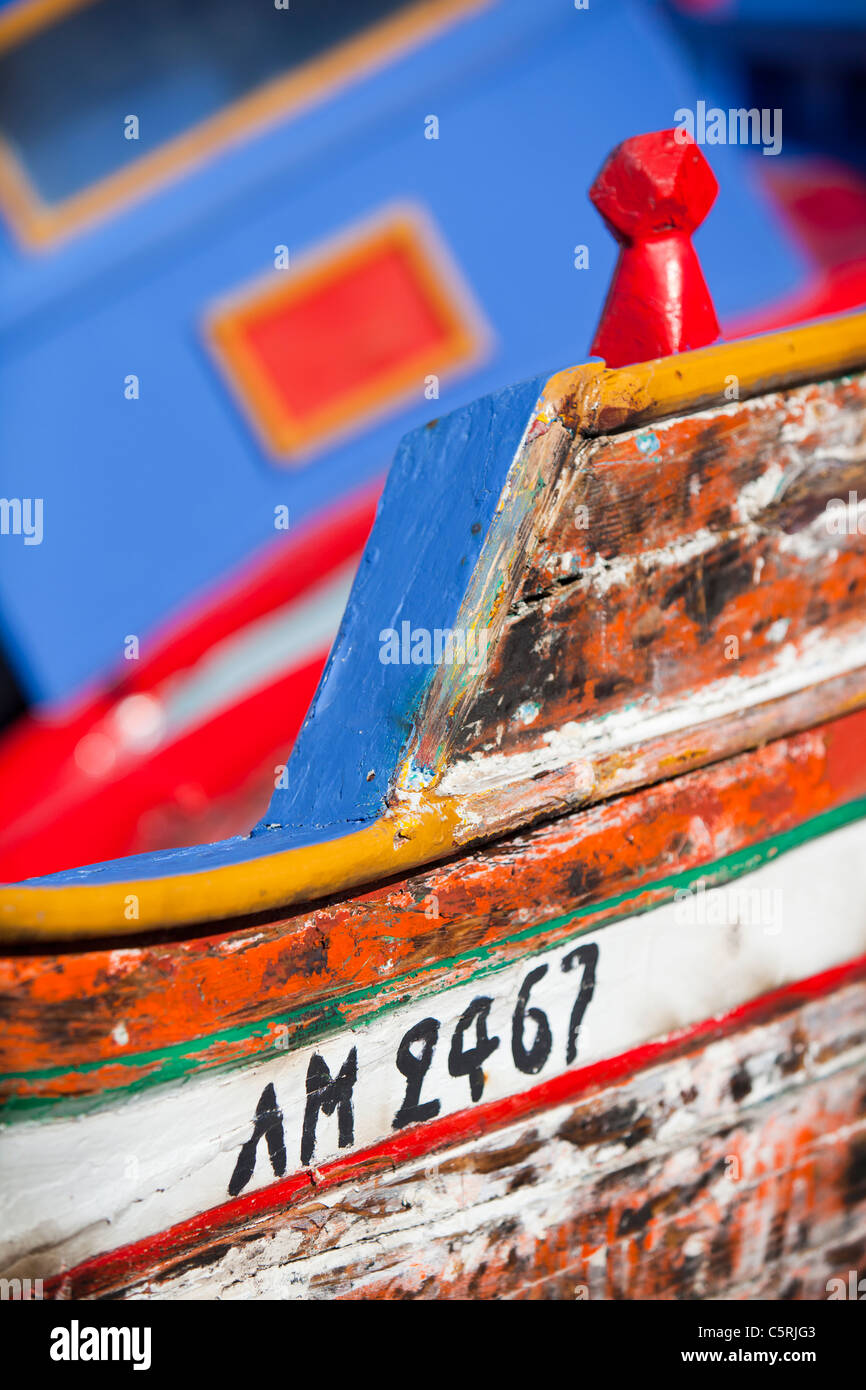 An old traditional Greek fishing boat on the beach at Skala Eresou ...