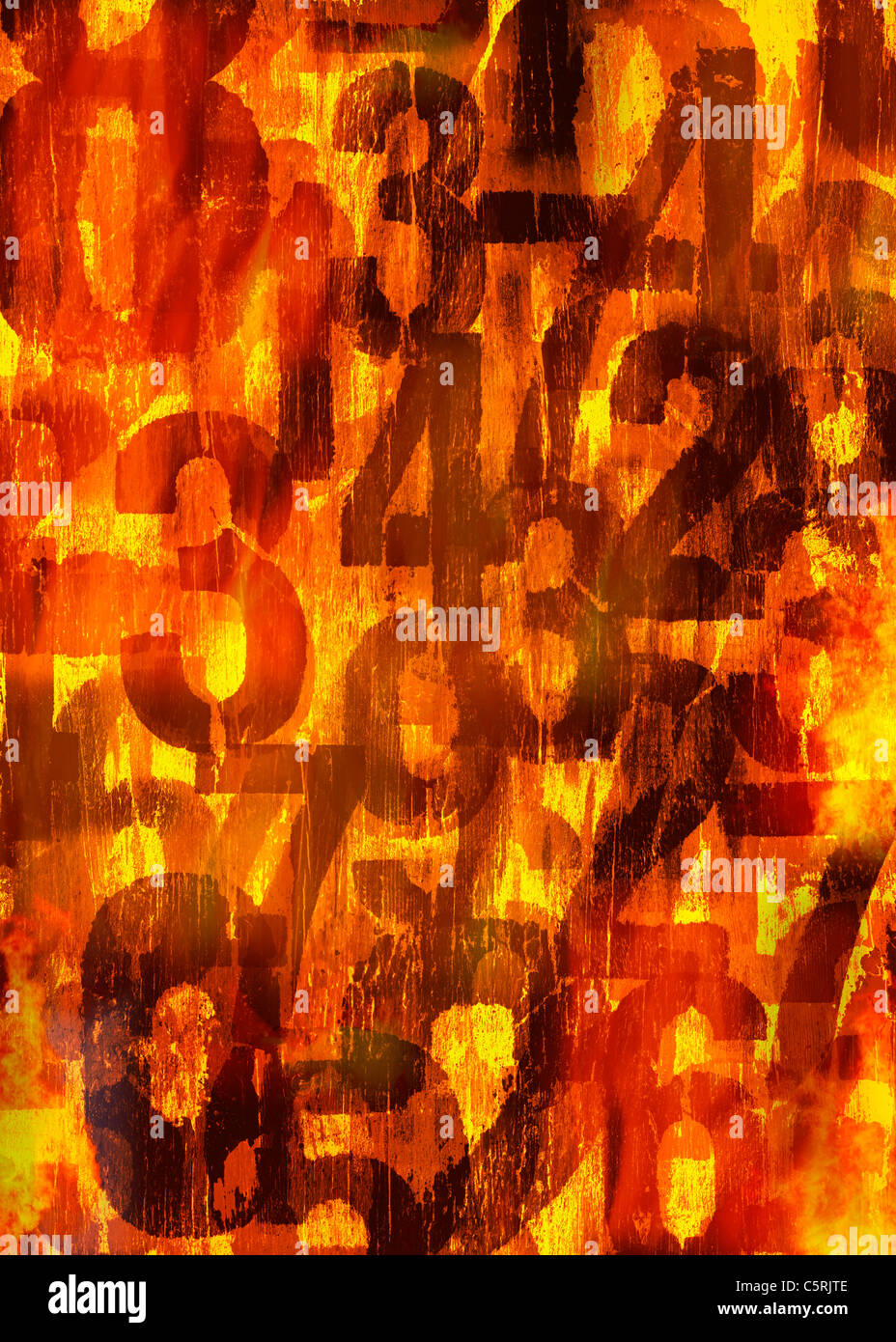 Grunge worn numbers in flames, image manipulation background texture ...