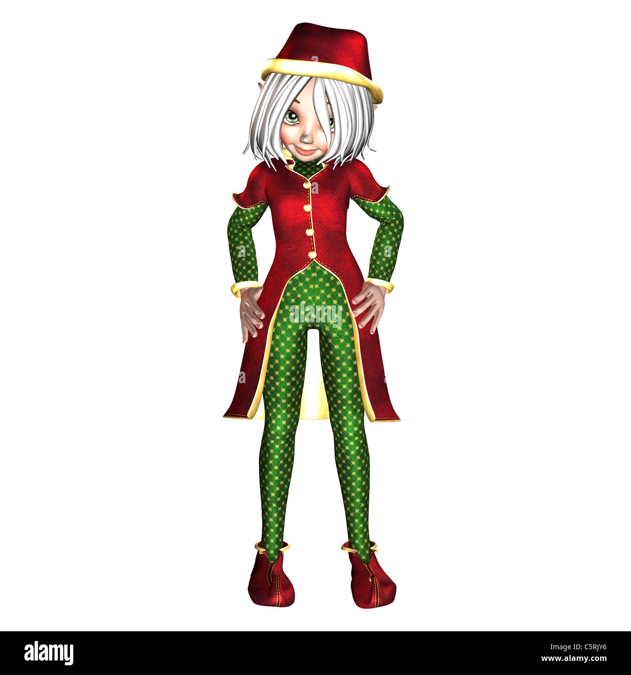 Female Christmas Elf isolated on a white background Stock Photo - Alamy