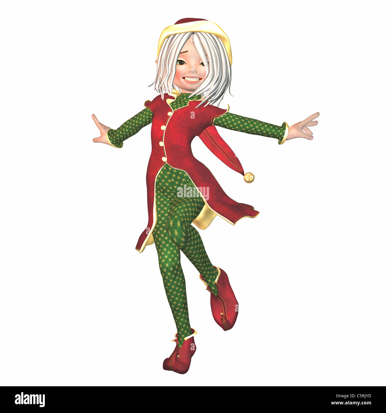 Female Christmas Elf isolated on a white background Stock Photo - Alamy