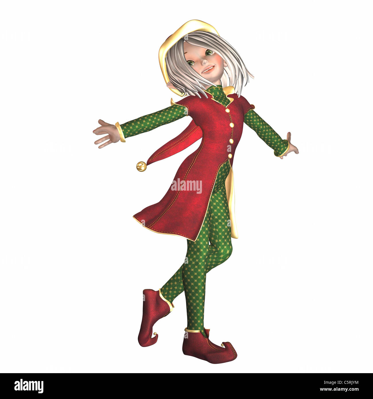 Female Christmas Elf isolated on a white background Stock Photo - Alamy