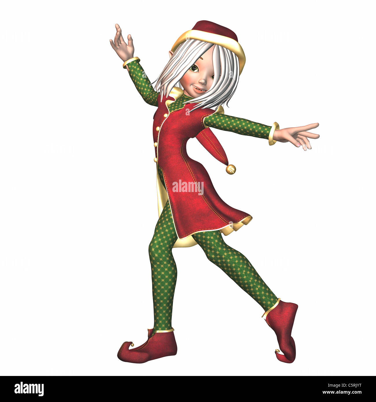Female Christmas Elf isolated on a white background Stock Photo - Alamy
