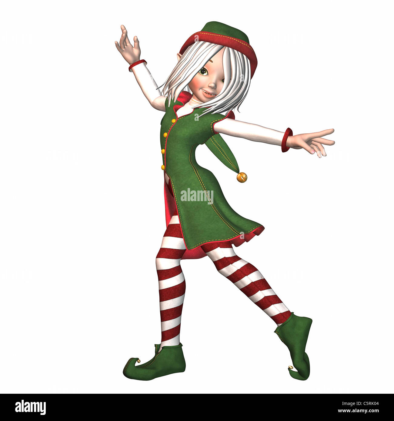 Female Christmas Elf isolated on a white background Stock Photo - Alamy