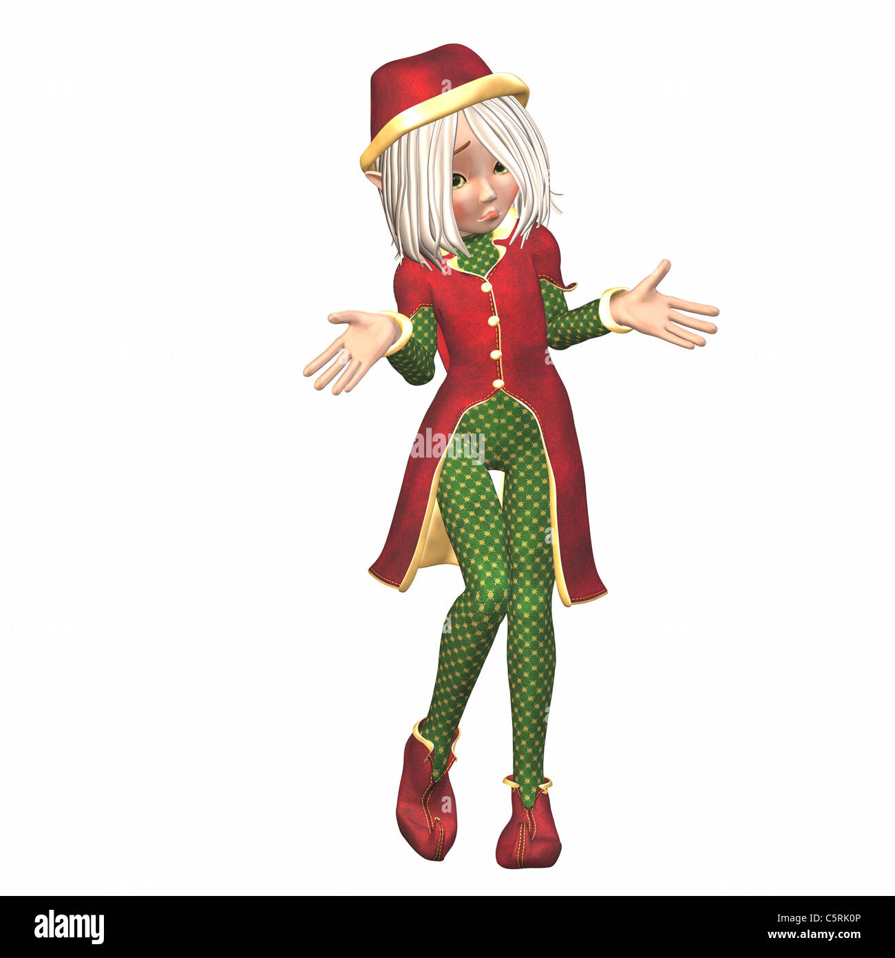 Female Christmas Elf isolated on a white background Stock Photo - Alamy