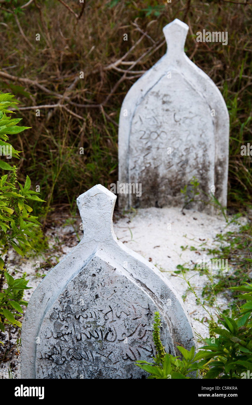 Maldivian gravestones at the head and foot, with arabic script, The ...