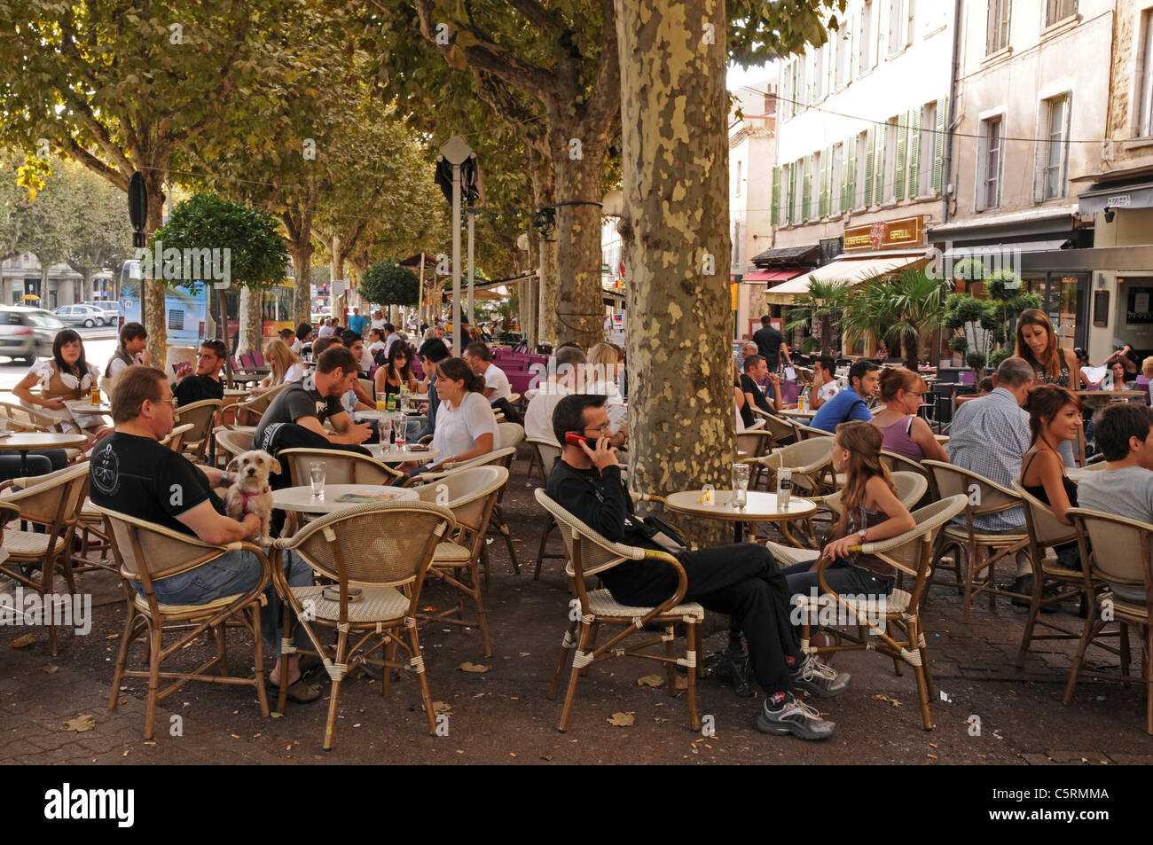 Outdoor café pavement bar on Place Pierre Semard Vienne France with ...