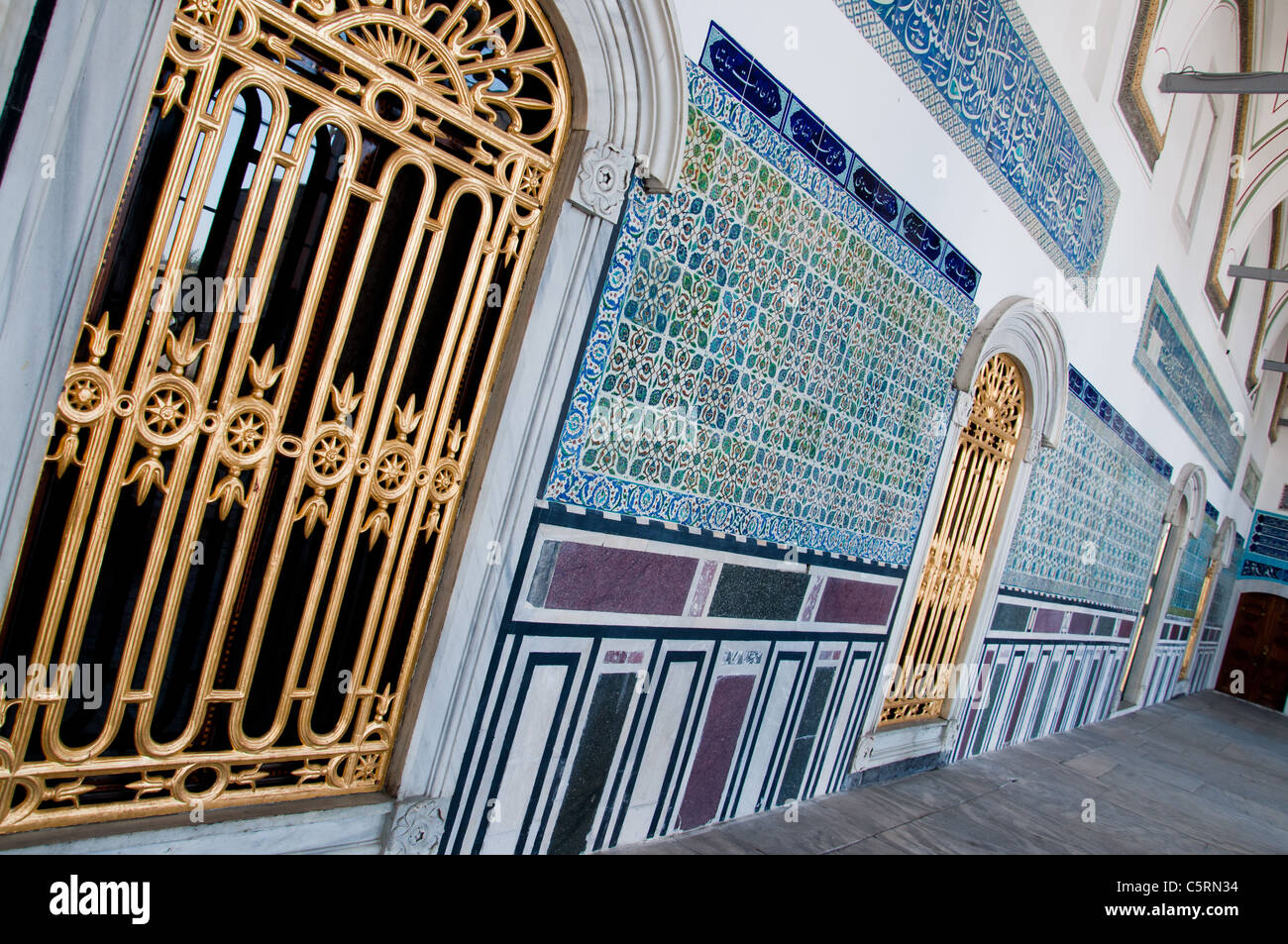 Painted tiles and gilded window bars, Topkapi Palace, Istanbul, Turkey ...