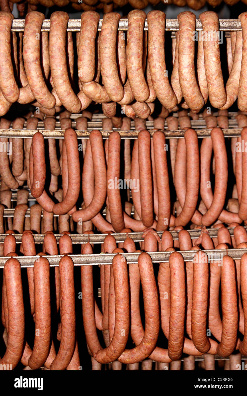 Lots of tasty sausage in the store Stock Photo - Alamy
