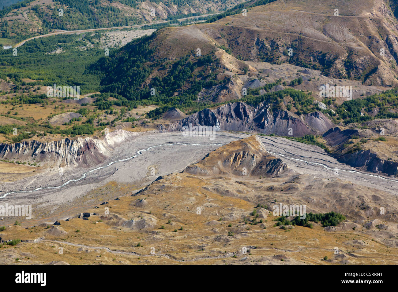 Aerial image of Toutle River near Mount St Helens Washington USA Stock ...