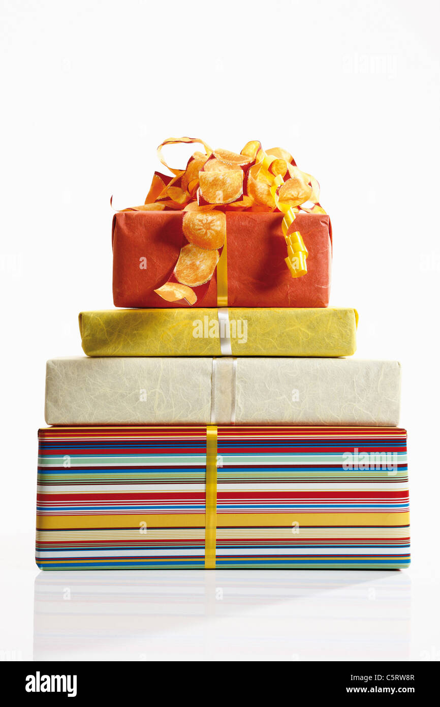 Stacked gift parcels Stock Photo - Alamy