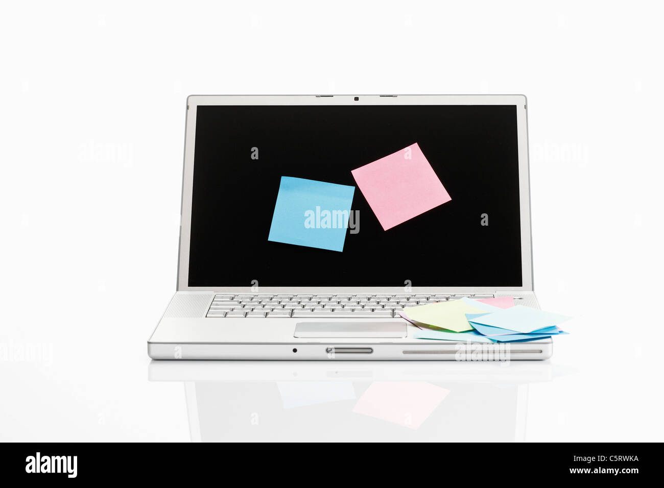 Adhesive labels on notebook screen Stock Photo - Alamy