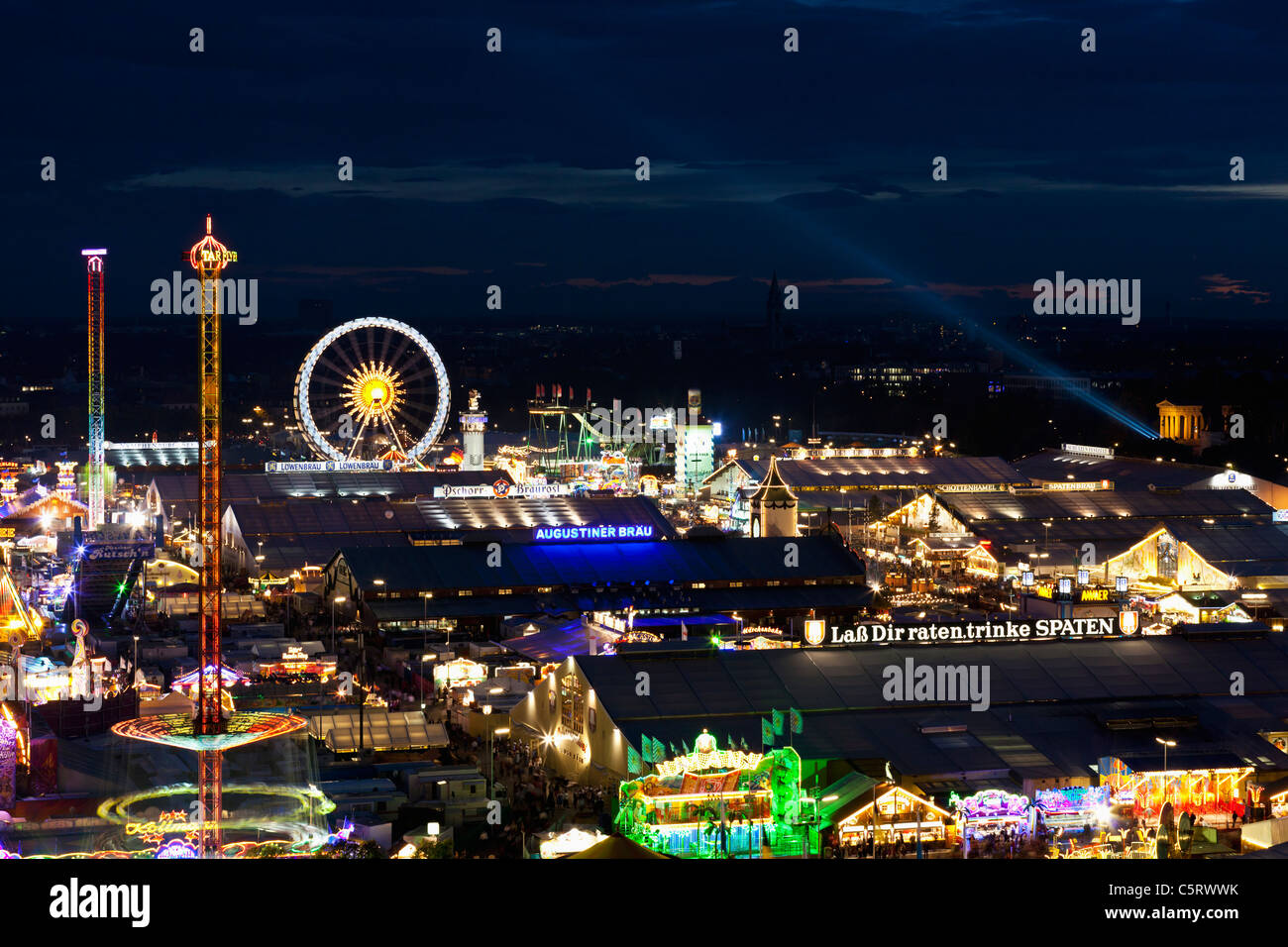 Germany, Bavaria, Munich, View of Oktoberfest fair at night Stock Photo ...