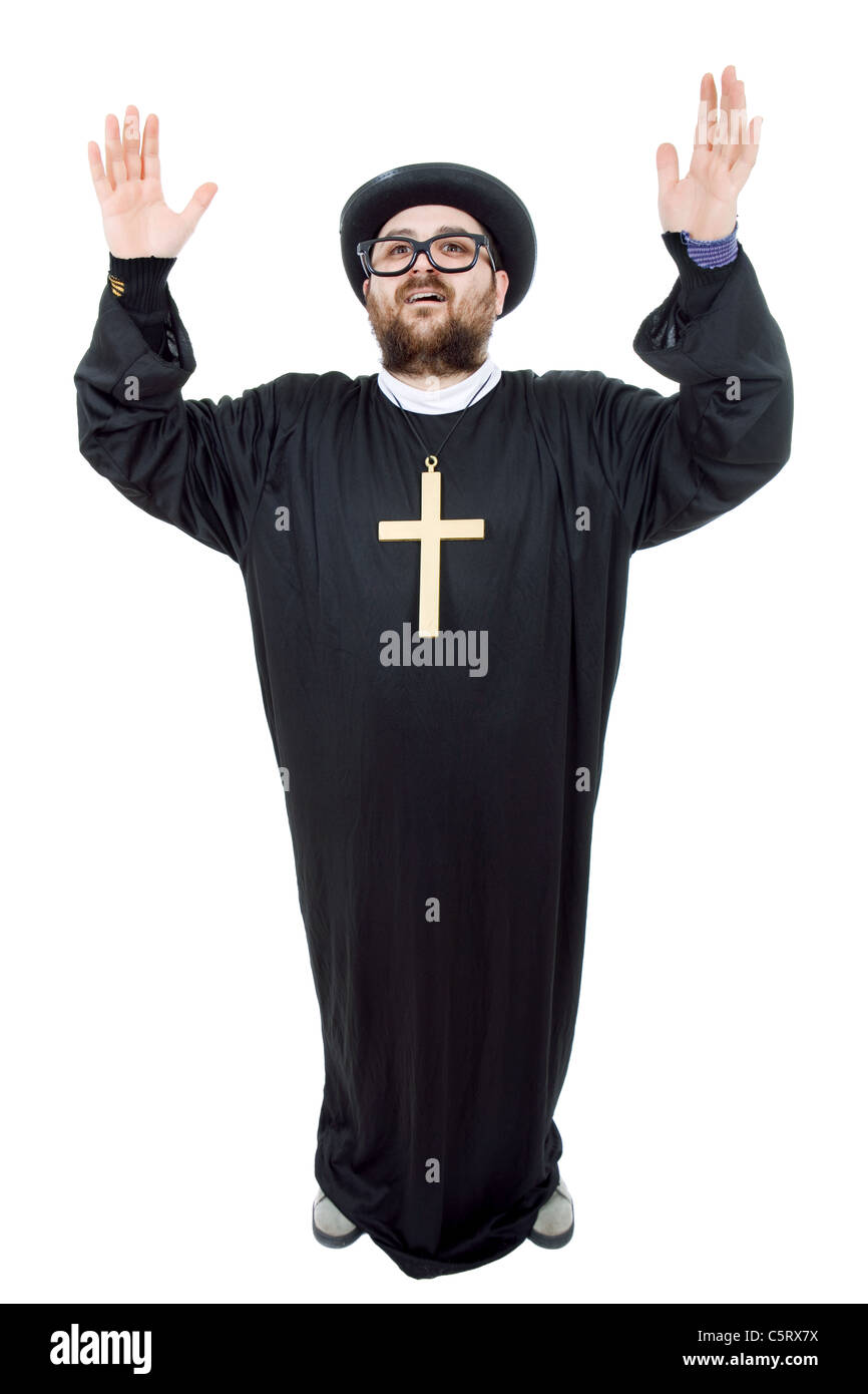 young man dressed as priest, full length, isolated on white Stock Photo ...