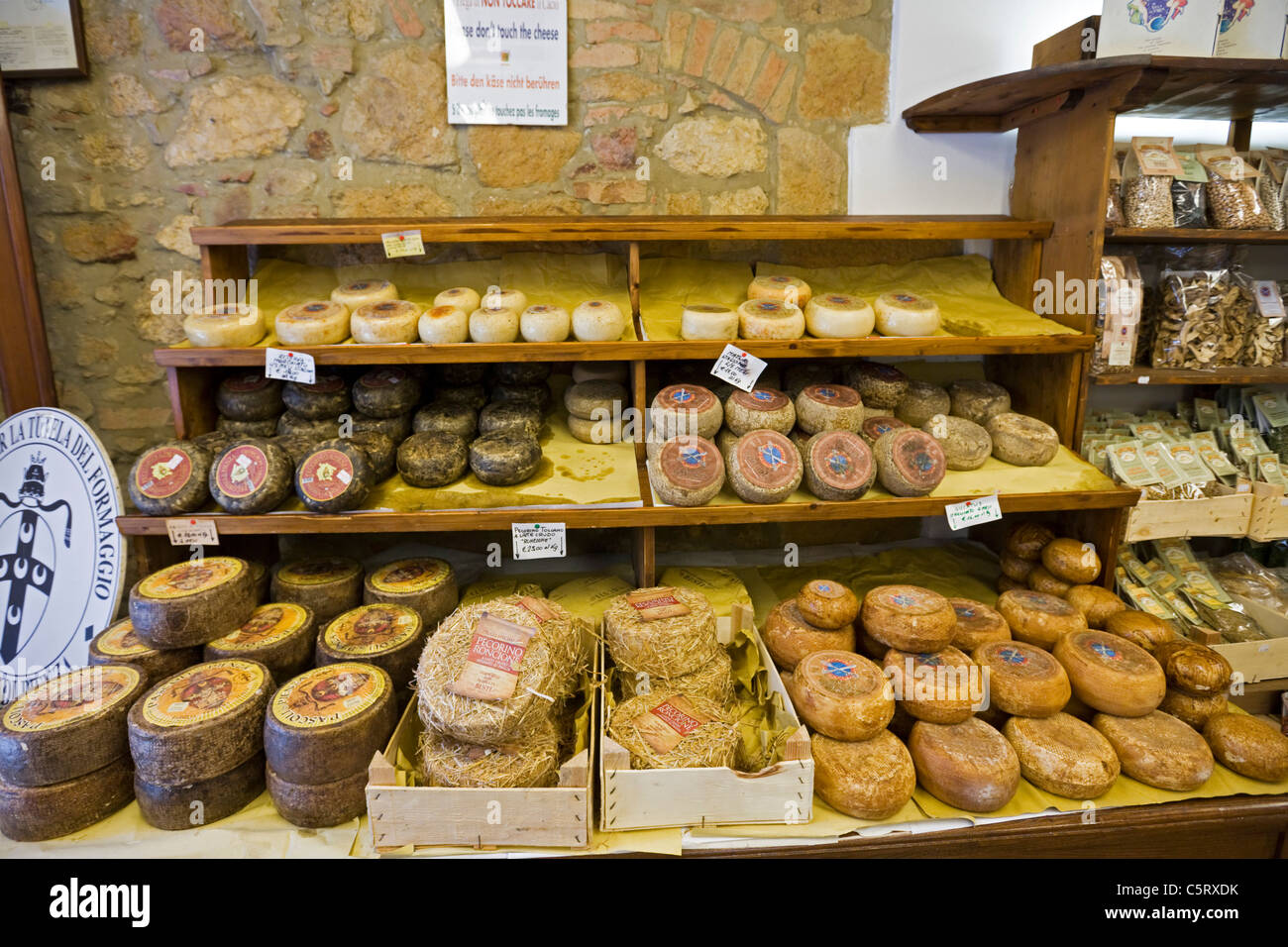 Italy, Tuscany, Pienza, Various cheese in cheese shop Stock Photo - Alamy