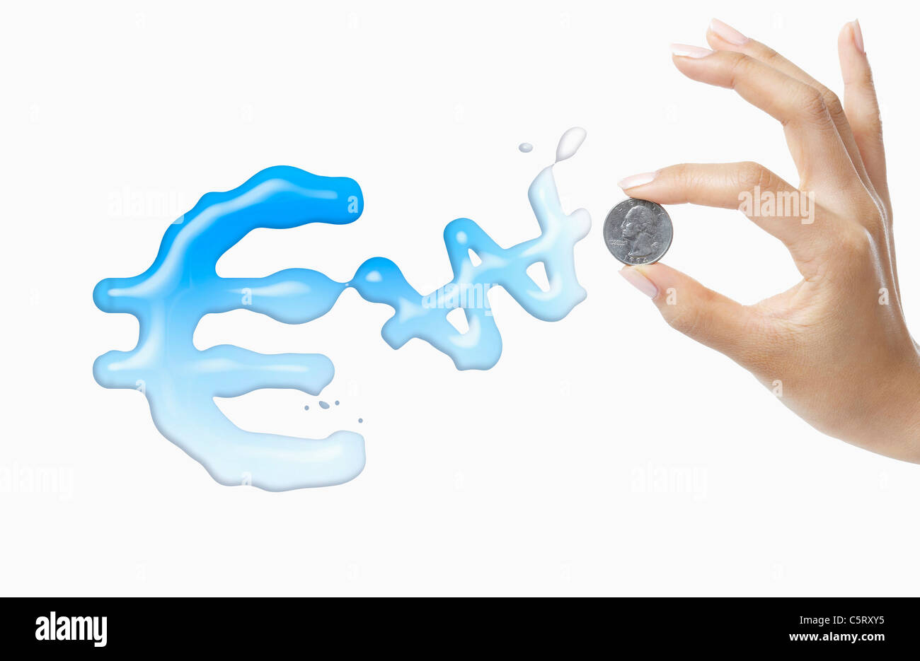 currency and coin in between fingers Stock Photo - Alamy