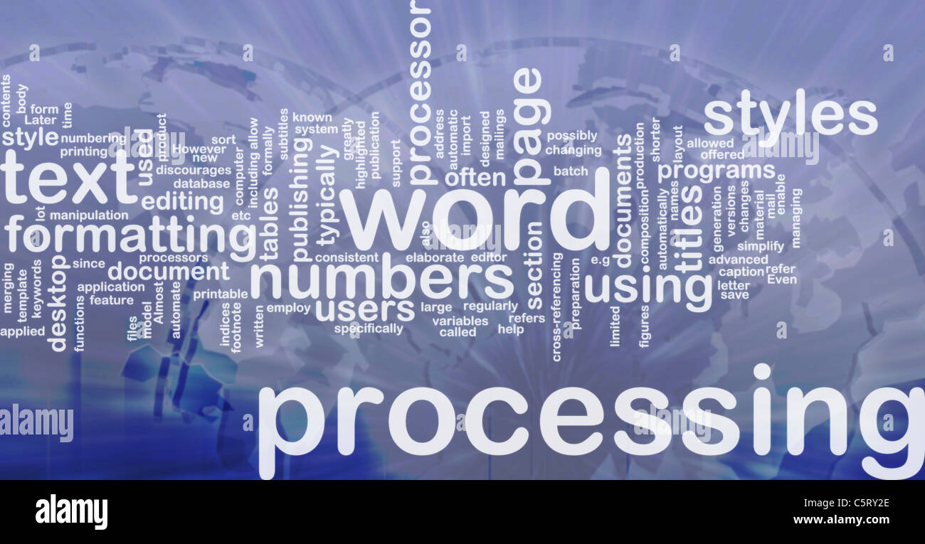 Word cloud concept illustration of word processing international Stock ...