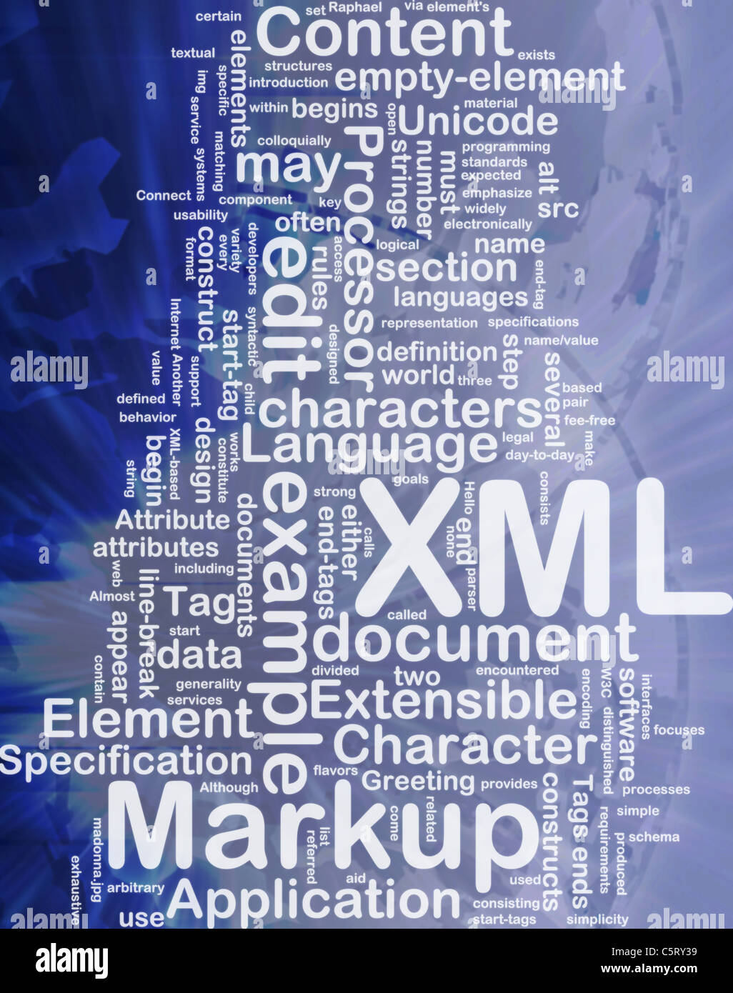 Word cloud concept illustration of XML markup language international ...