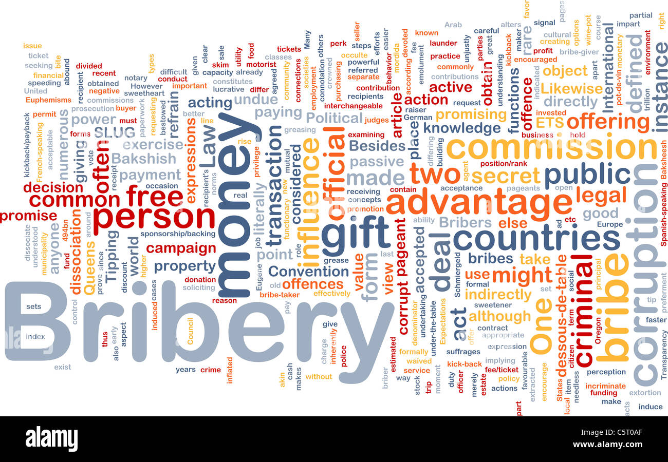 Background concept wordcloud illustration of bribery Stock Photo - Alamy