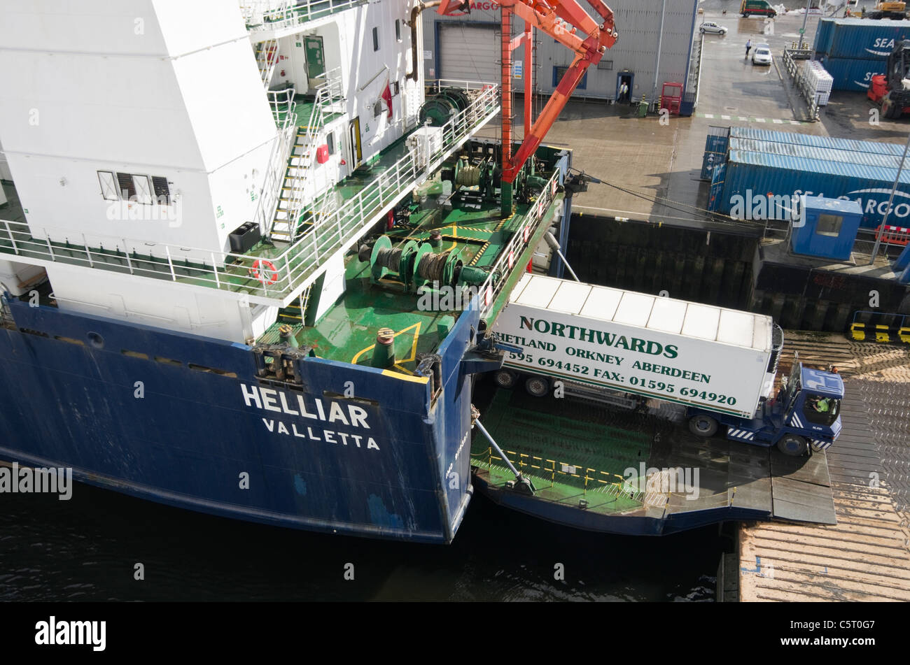Freight cargo ferry in port with lorry boarding for the Orkney and ...