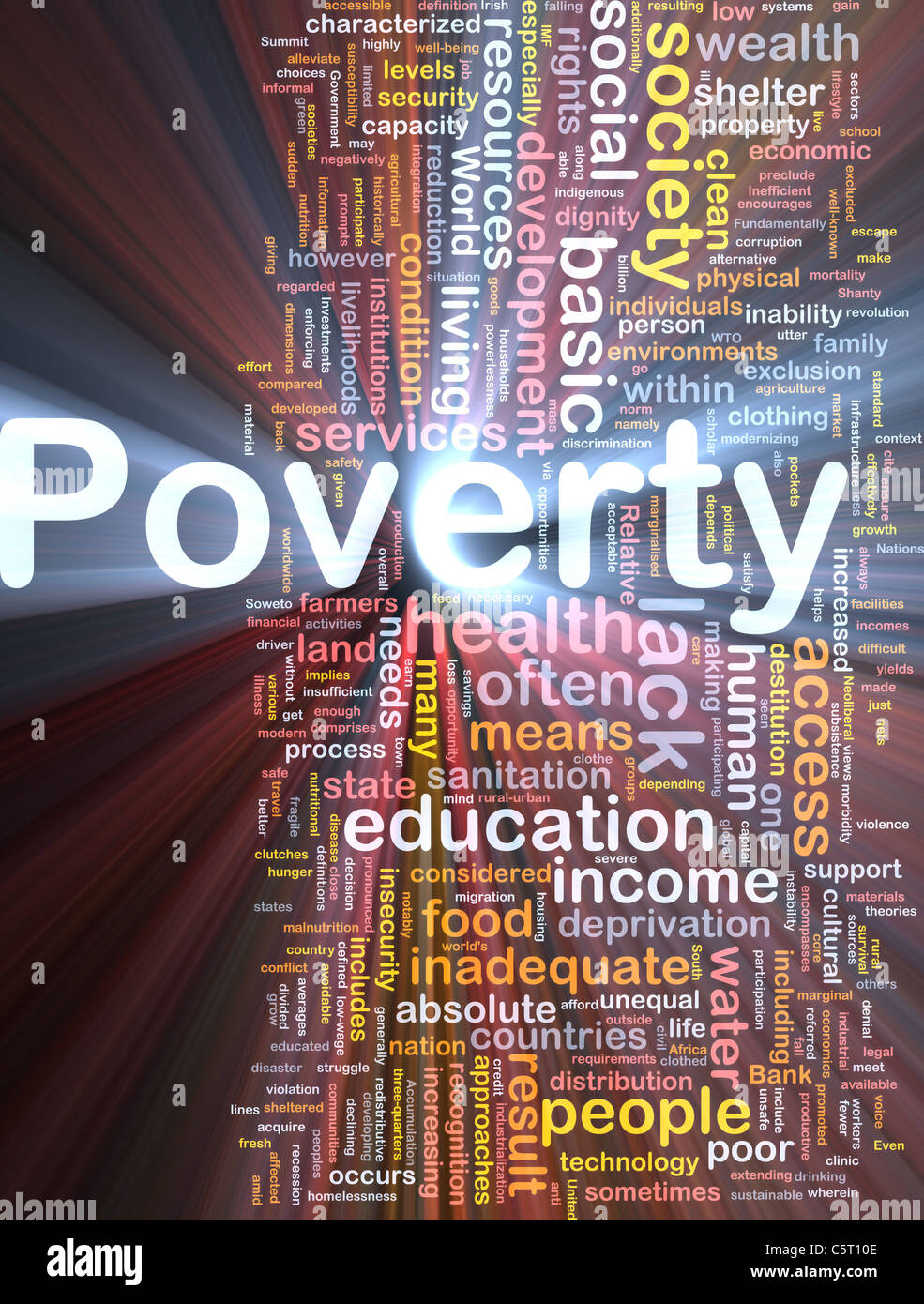 Background concept wordcloud illustration of poverty glowing light ...