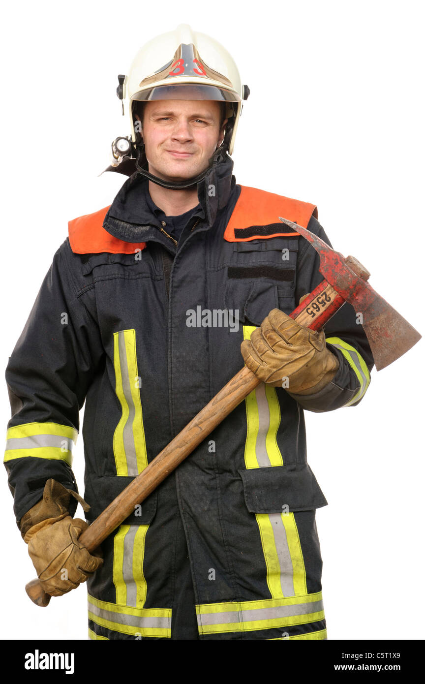 Picture from a young and successful firefighter at work Stock Photo - Alamy