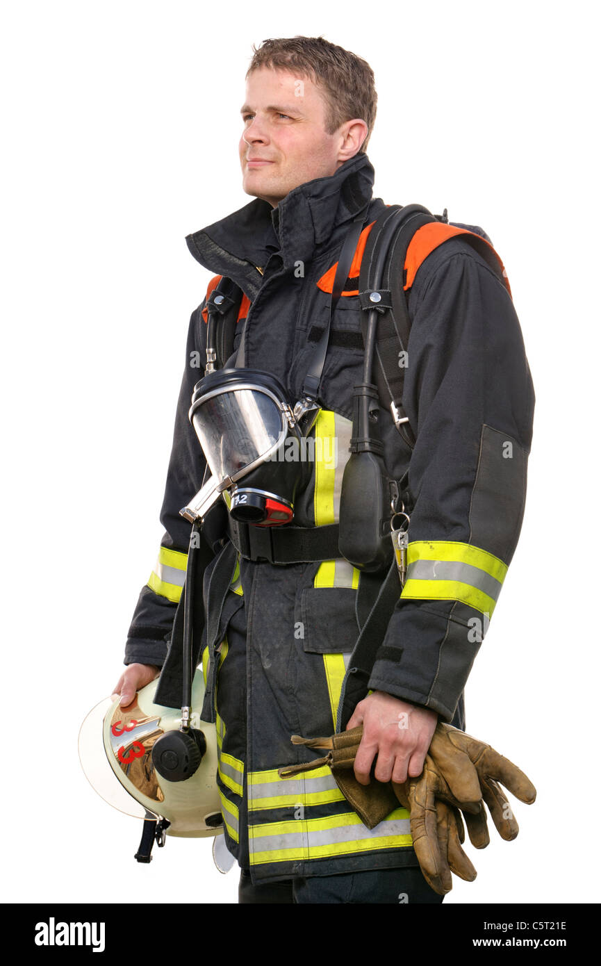 Picture from a young and successful firefighter at work Stock Photo - Alamy