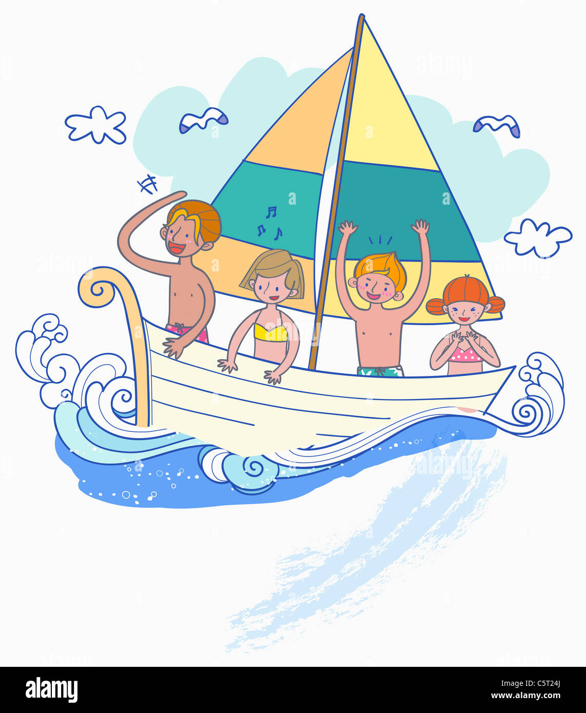 children sailing on the ship Stock Photo - Alamy