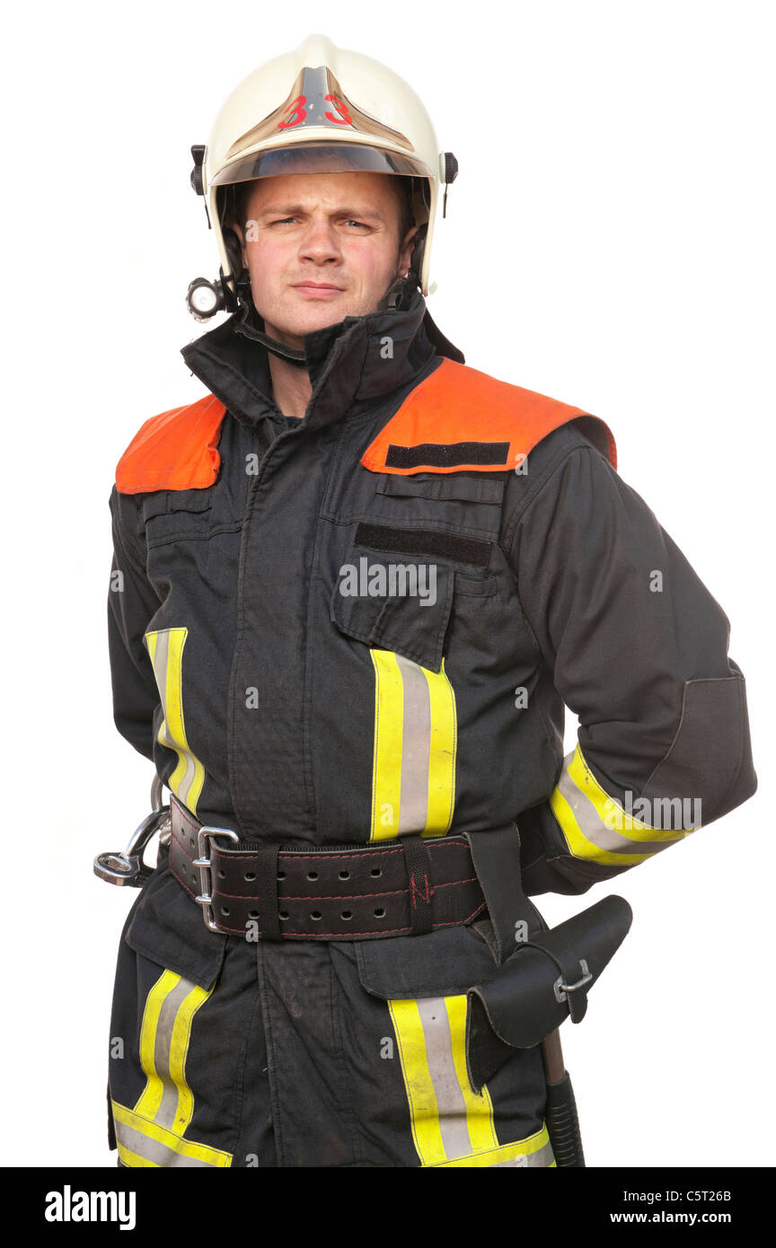 Picture from a young and successful firefighter at work Stock Photo - Alamy