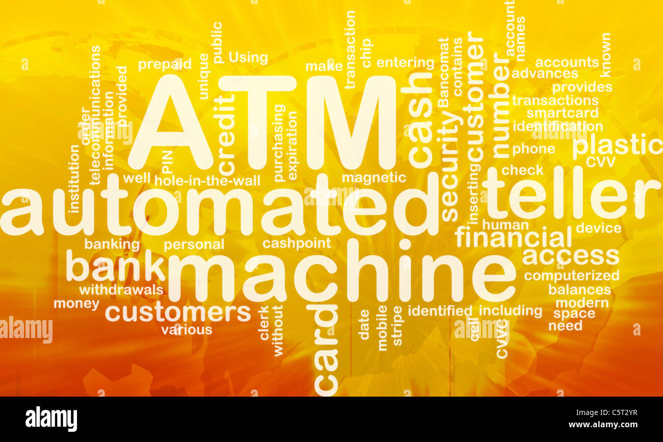 Word cloud concept illustration ATM Automated Teller Machine ...