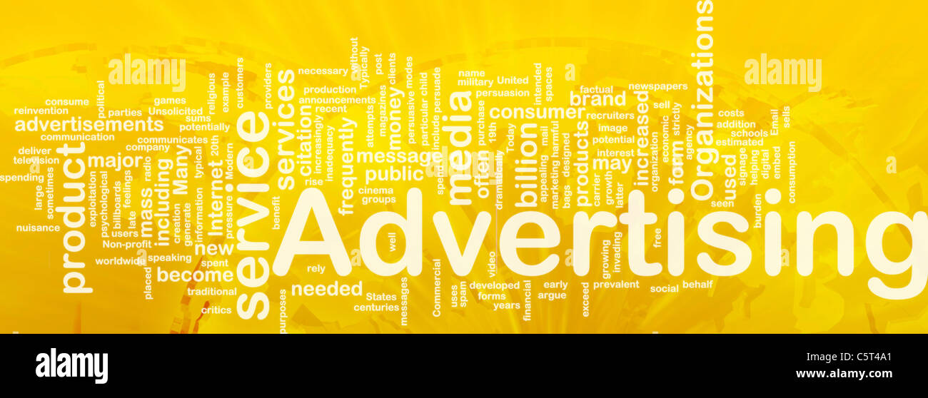 Word cloud concept illustration of media advertising international ...