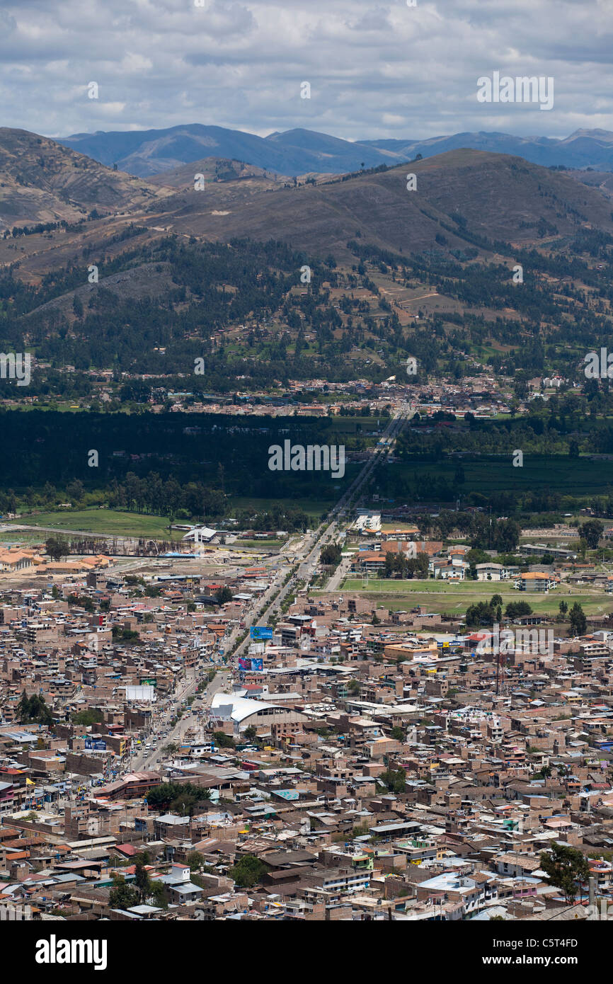 An aerial view of the city of Cajamarca as it recedes into the ...