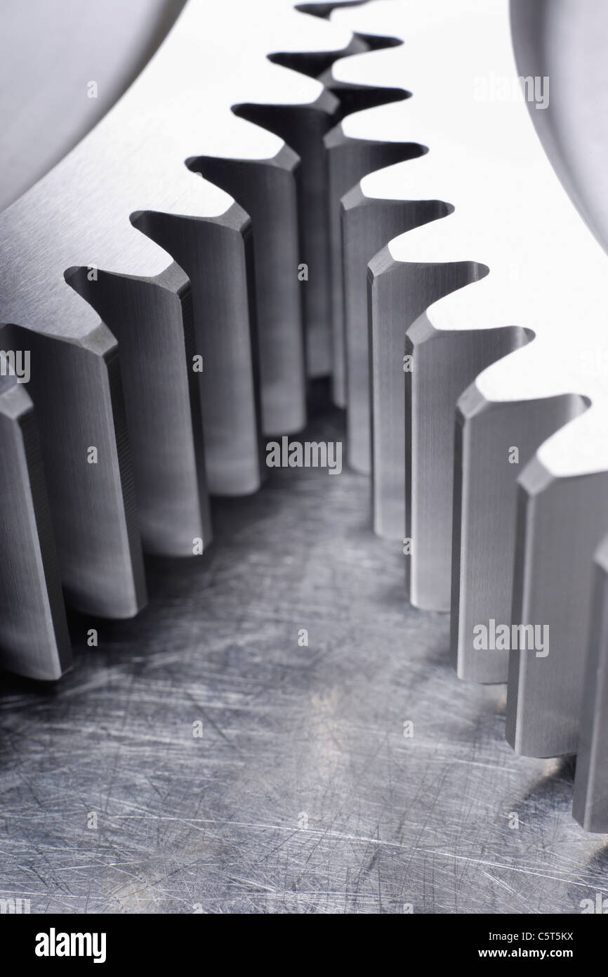 Europe, Germany, Close up of part of two precision cog wheels Stock ...