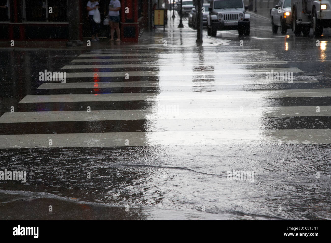 crosswalk in heavy rain downtown broadway Nashville Tennessee USA Stock ...