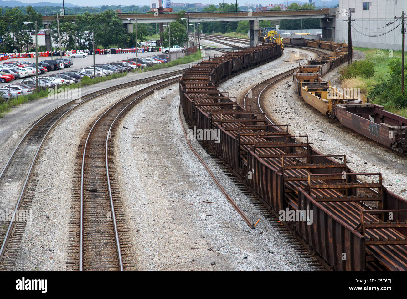 empty freight cars on railroad tracks in downtown Nashville Tennessee ...