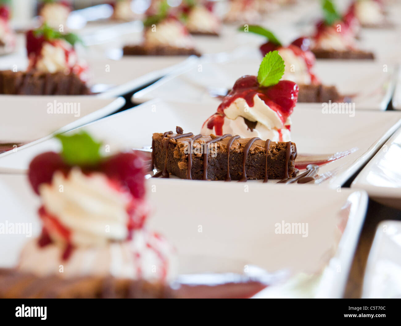 Mini Dessert Platter: Raspberry Pavlova, Chocolate Fudge Cake Stock ...