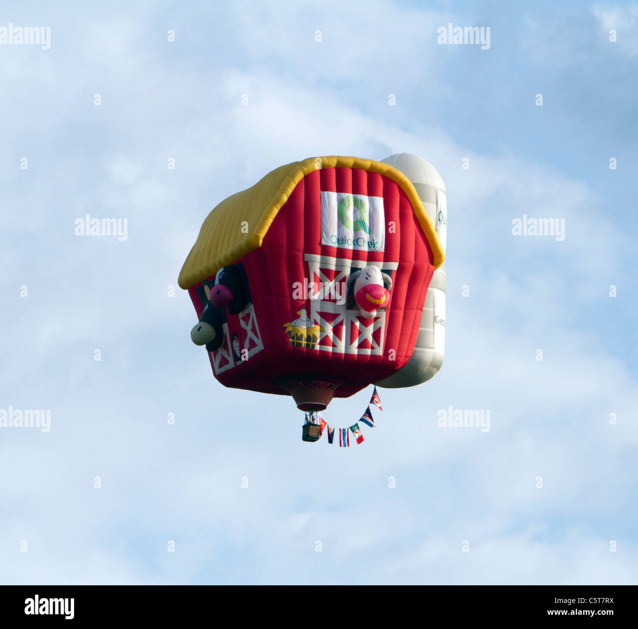 Hot air balloon in the shape of a barn. With animals and a silo Stock ...