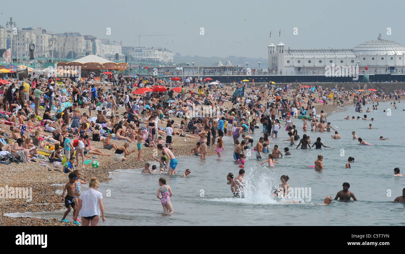 A packed Brighton beach today with the seafront behind as crowds ...