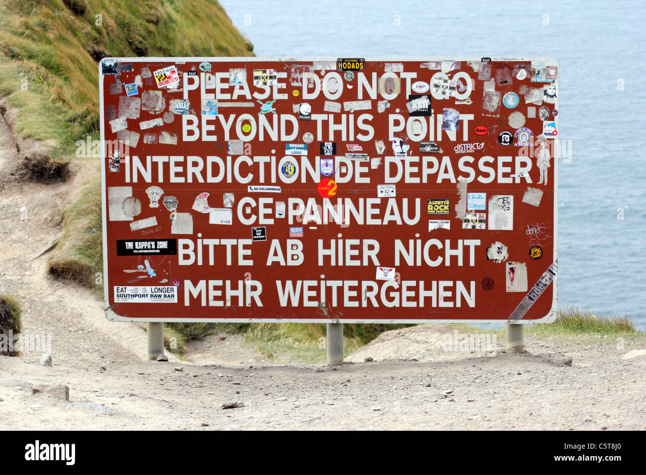Warning sign at the Cliffs of Moher, County Clare, Ireland Stock Photo ...