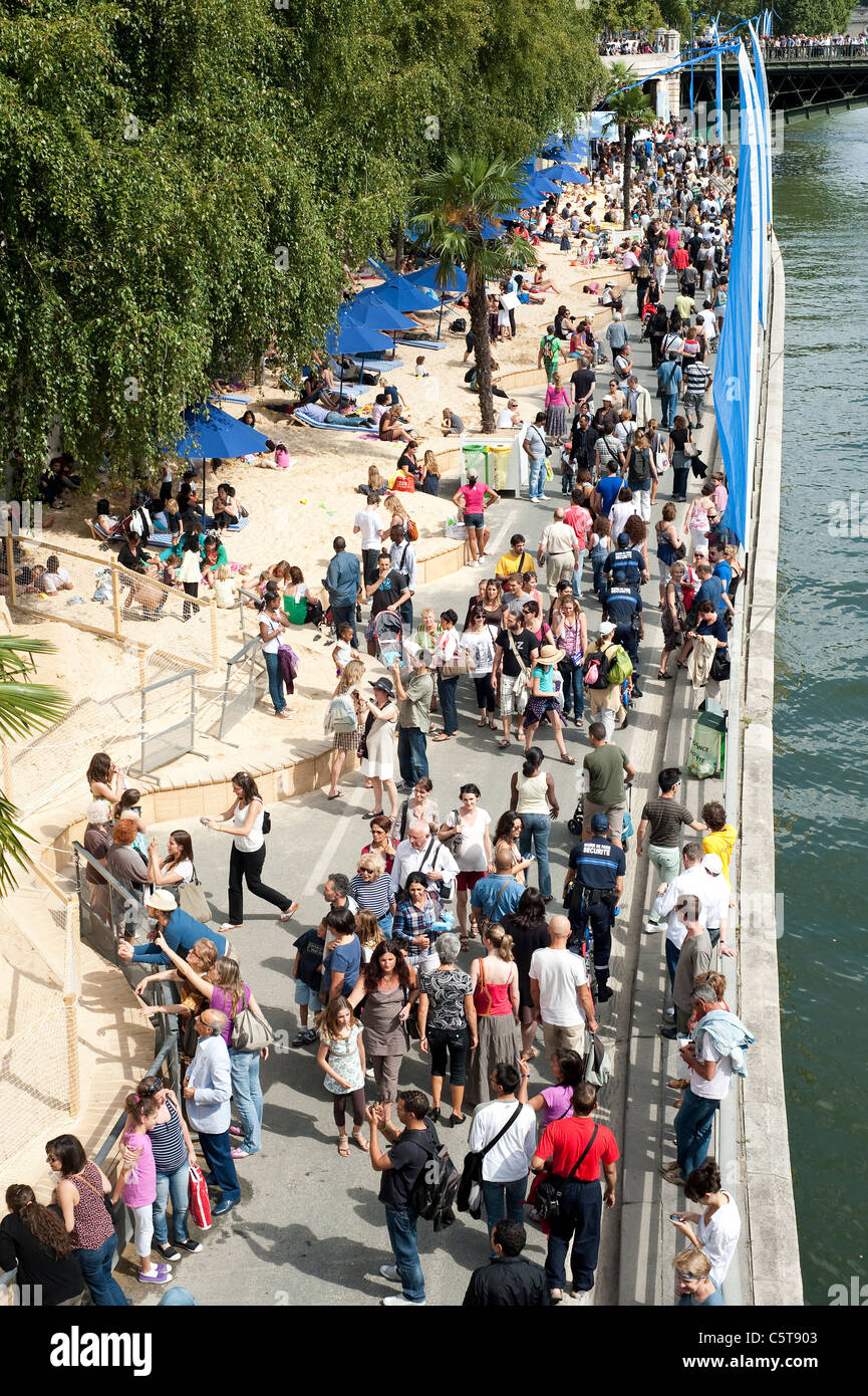 Paris, France Aug 2011 - People enjoying artificial beach during the ...