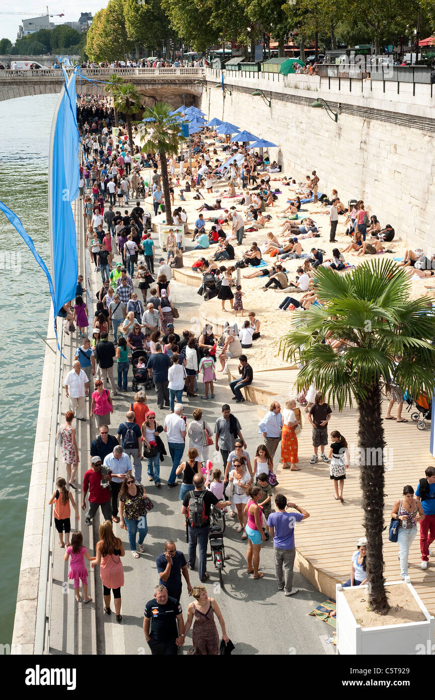Paris, France Aug 2011 - People enjoying artificial beach during the ...