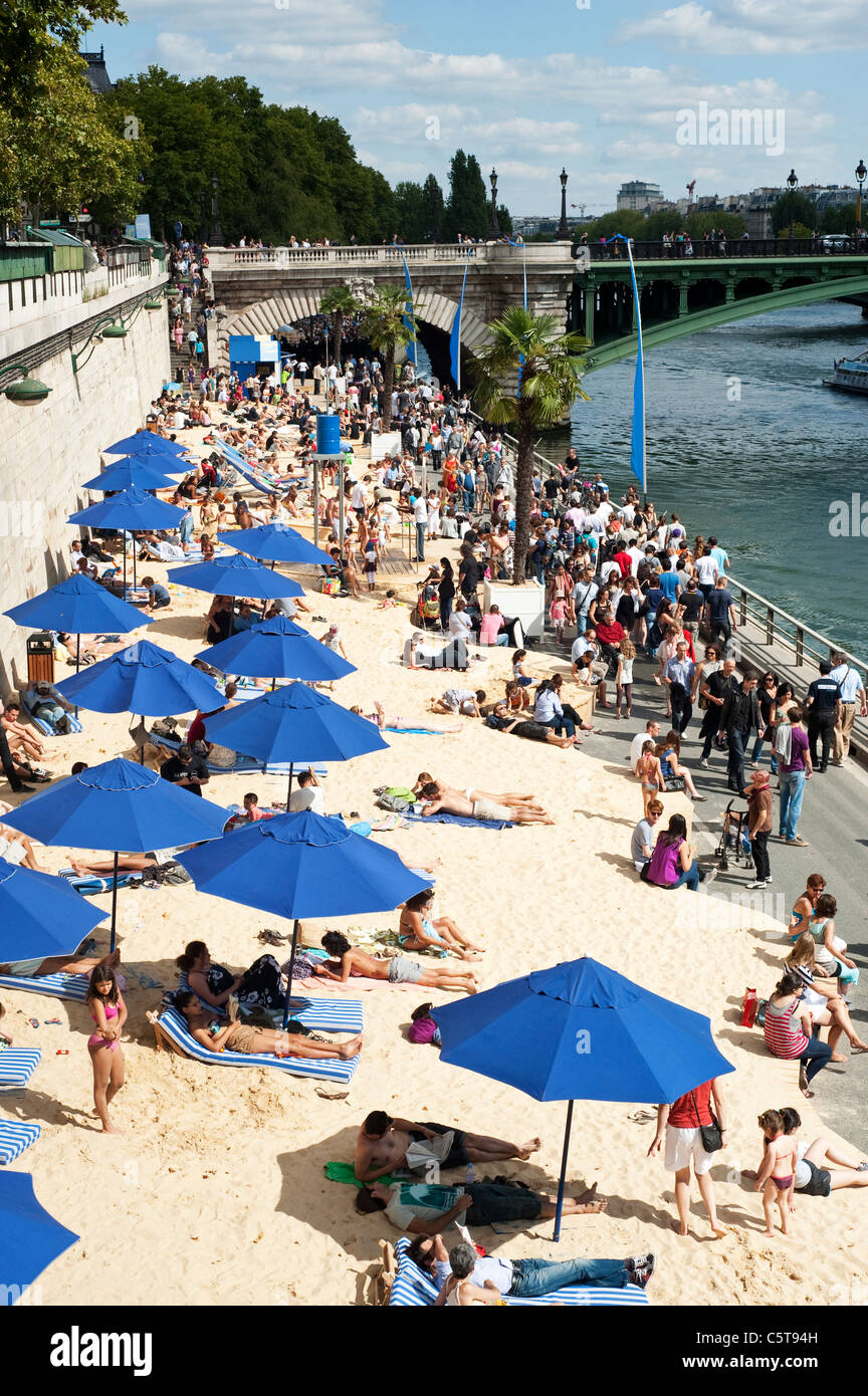 Paris, France Aug 2011 - People enjoying artificial beach during the ...