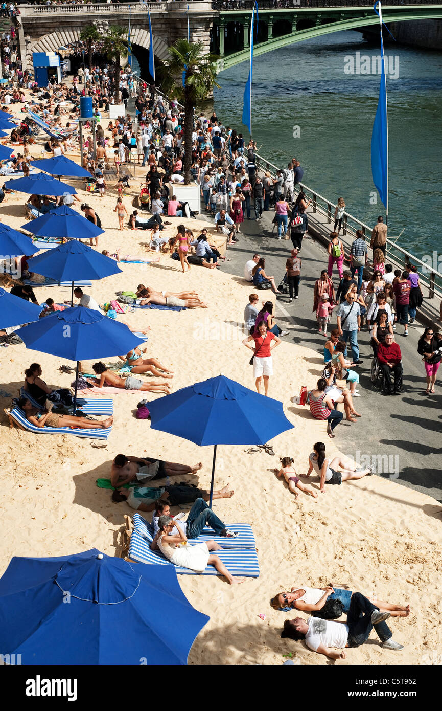 Paris, France Aug 2011 - People enjoying artificial beach during the ...