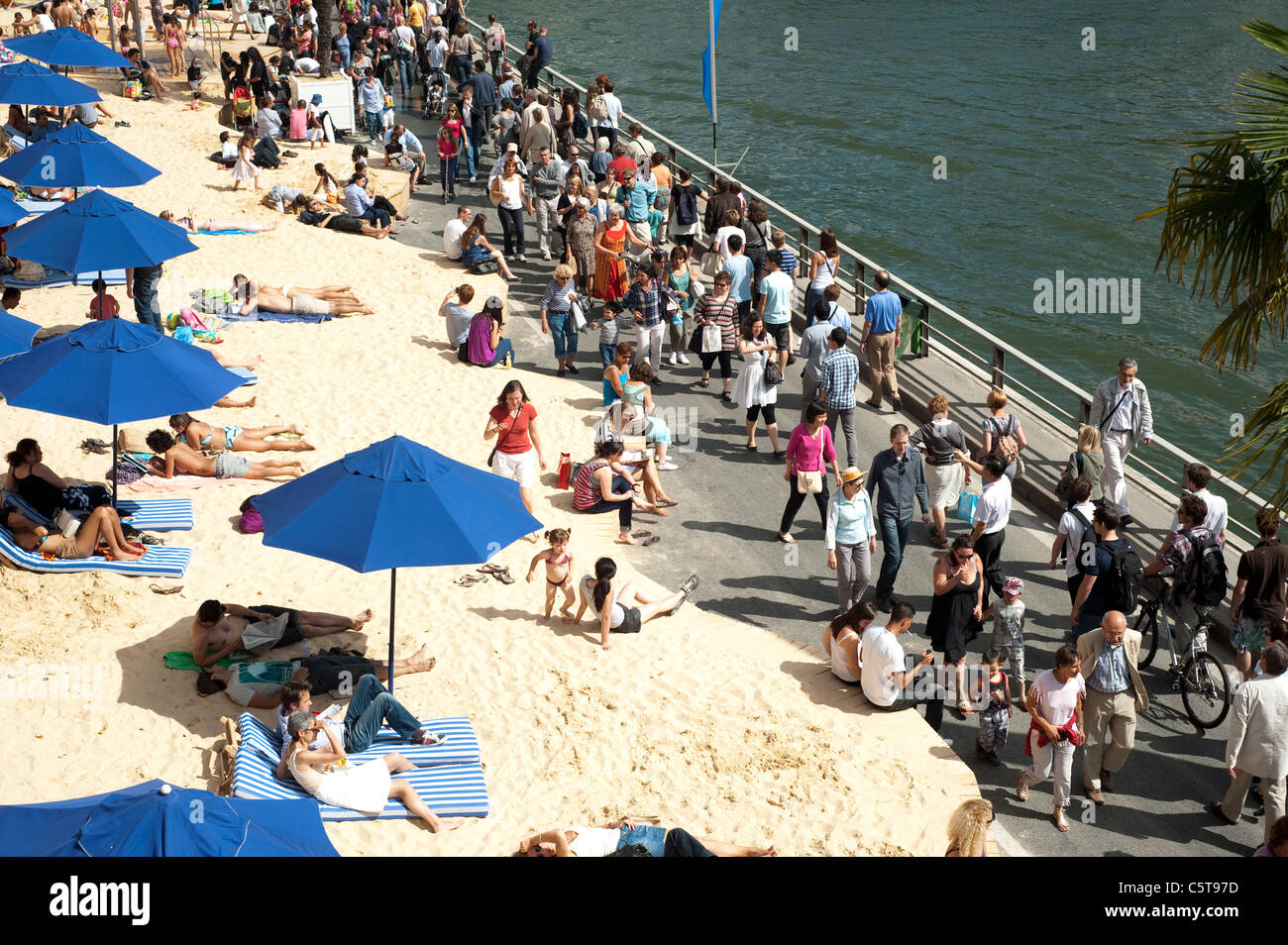 Paris, France Aug 2011 - People enjoying artificial beach during the ...