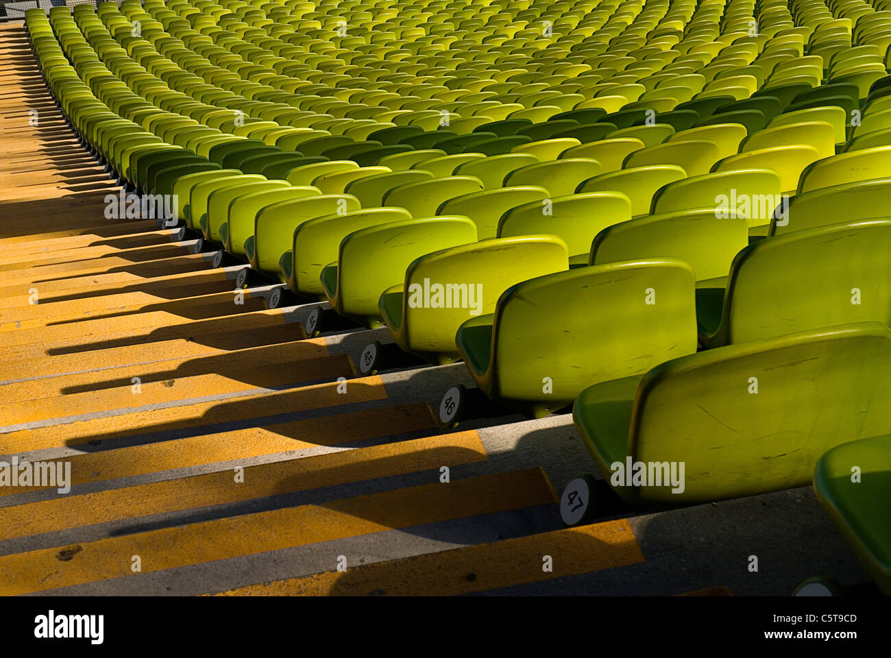Germany, Bavaria, Munich, View of green seats in olympic stadium Stock ...