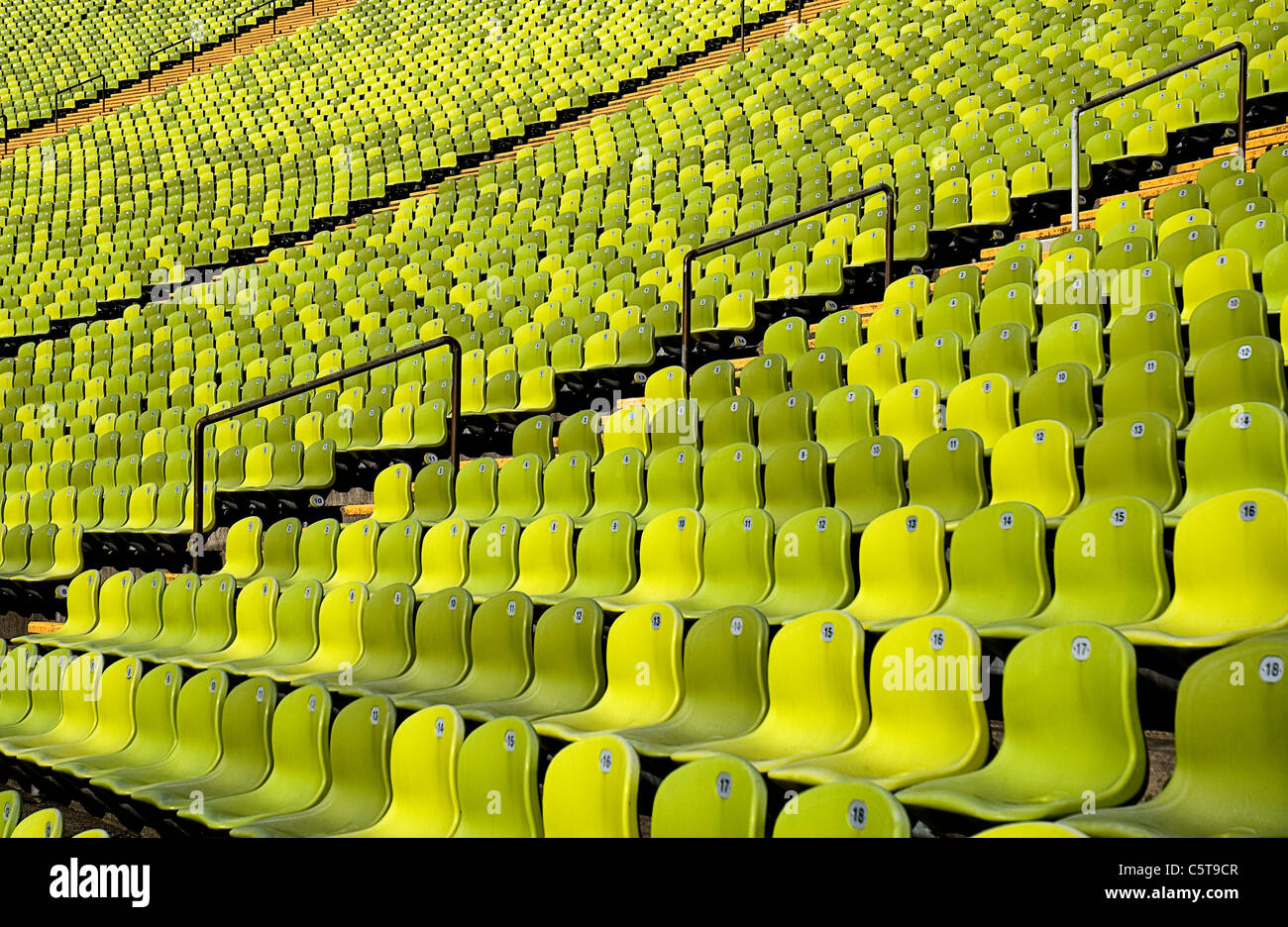 Germany, Bavaria, Munich, View of green seats in olympic stadium Stock ...